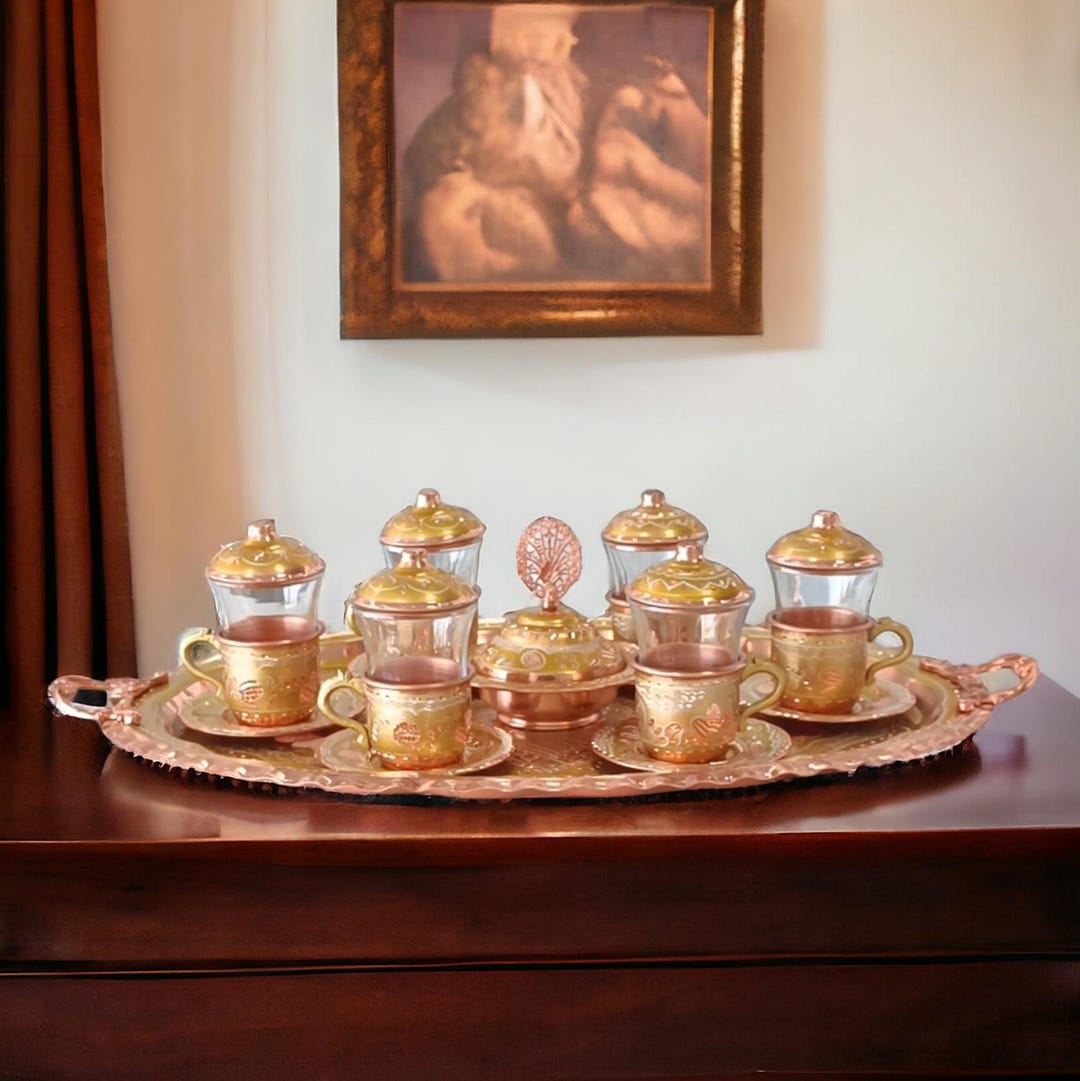 Turkish Tea Set Copper, Copper Tea Cups, Copper Tea Set, New Home Gift ...
