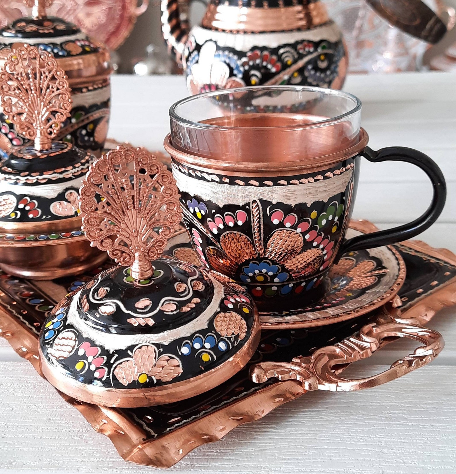 Turkish Tea Set Copper Copper Tea Cups Turkish Serving Tray - Etsy