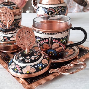 Turkish Tea Set Copper, Copper Tea Cups, Unique Gift Ideas, Copper ...