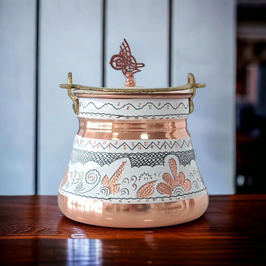 Handcrafted Turkish Copper Bucket With Lid, Ornate Floral Design ...