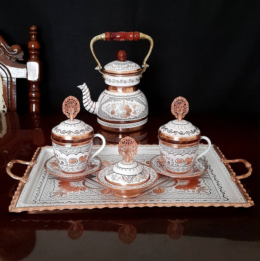 Turkish Tea Set, Copper Tea Set, Tea Pot, Copper Tea Cups, Turkish Tray ...