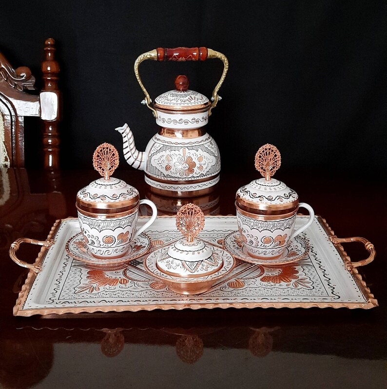 Turkish Tea Set Copper Tea Set Tea Pot Copper Tea Cups - Etsy