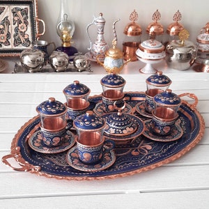 Turkish Tea Set Copper, Copper Tea Cups, Expresso Cups, Copper Tea Set ...