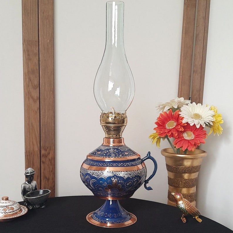 Copper Oil Lamp, Victorian Oil Lamp, Art Deco Oil Lamp, Luxury Home ...