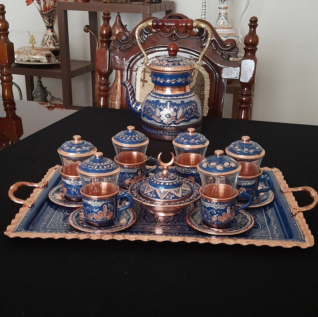 Turkish Tea Set, Copper Tea Set, Turkish Tea Glasses, Copper Teapot Set ...
