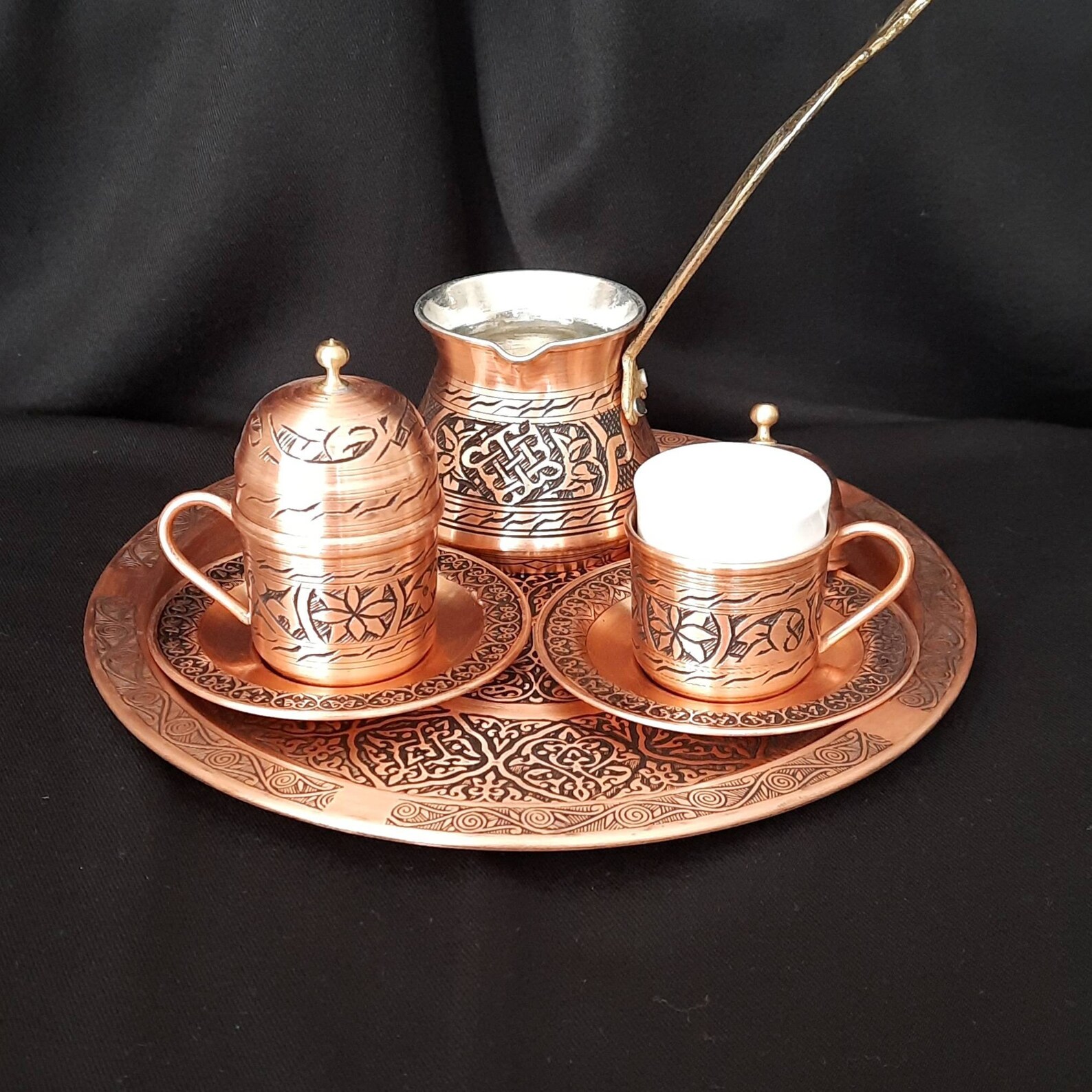 Turkish Coffee Set Copper Coffee Cup Set Turkish Tray - Etsy