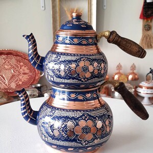 Turkish Tea Set Blue, Turkish Copper Tea Set, Copper Tea Pot Set ...