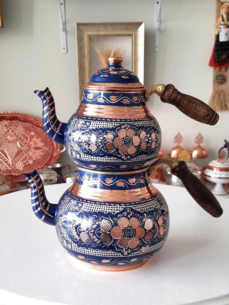 Turkish Tea Set Blue Turkish Copper Tea Set Copper Tea Cups - Etsy