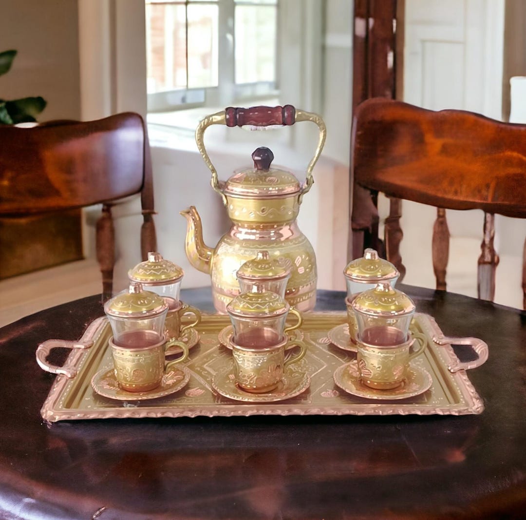 Turkish Tea Set, Copper Teapot Set, Turkish Tea Glasses, Unique Tea Pot ...