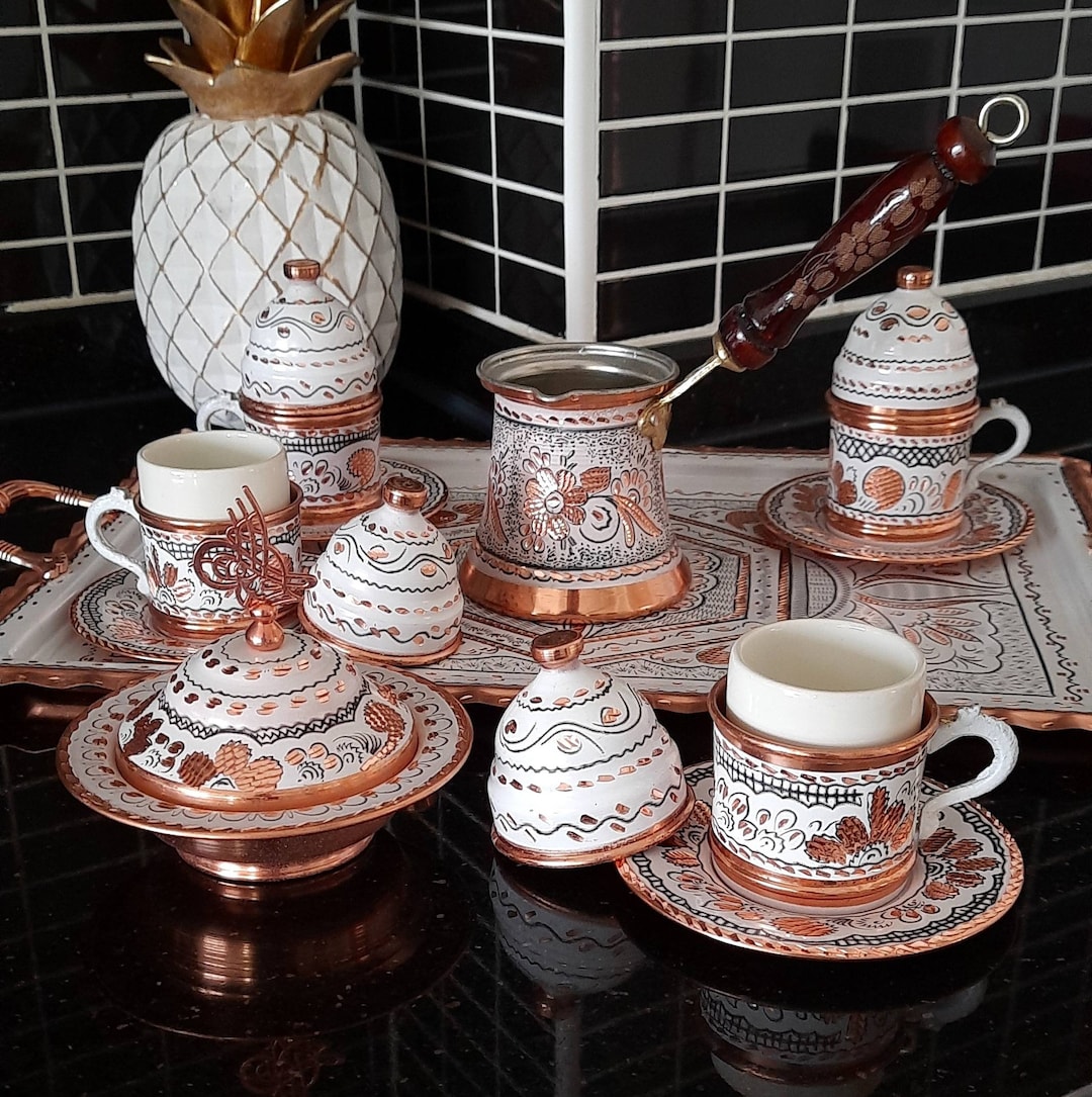 Turkish Coffee Set, Copper Coffee Cups, Turkish Copper Serving Tray ...