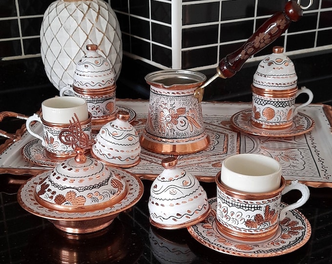 Palestinian Pottery Coffee Cups With Saucers Set of 6 Ceramic Handmade ...