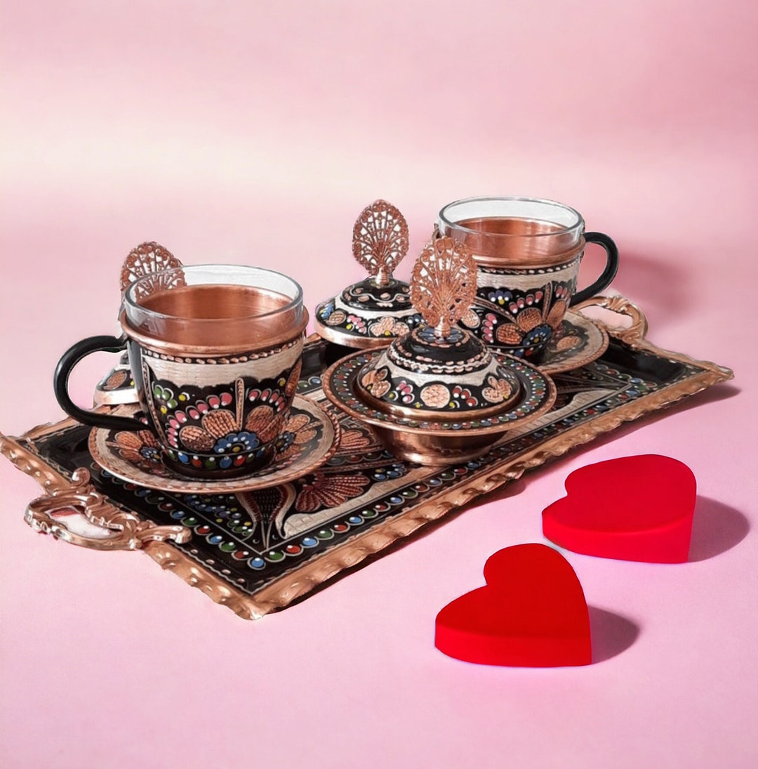 Turkish Tea Set Copper, Copper Tea Cups, Unique Gift Ideas, Copper ...