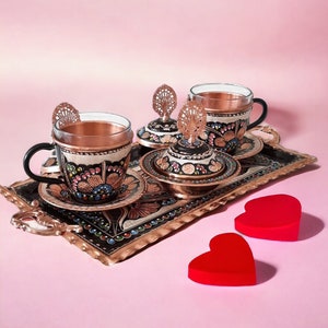 Turkish Tea Set Copper, Copper Tea Cups, Unique Gift Ideas, Copper ...