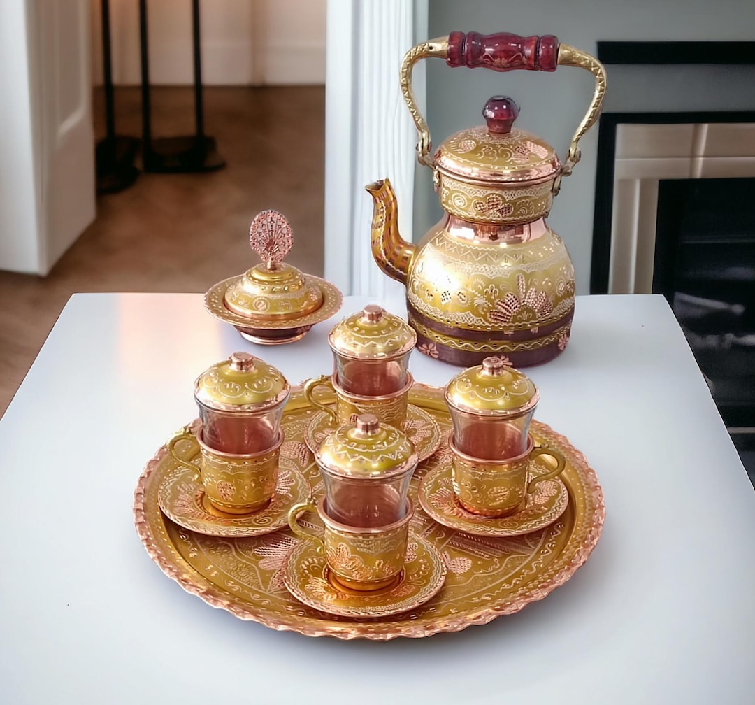 Turkish Tea Set Copper, Turkish Tea Glasses, Copper Tea Cups, Tea Pot ...