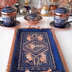 Turkish Tea Set Blue, Turkish Copper Tea Set, Copper Tea Pot Set ...