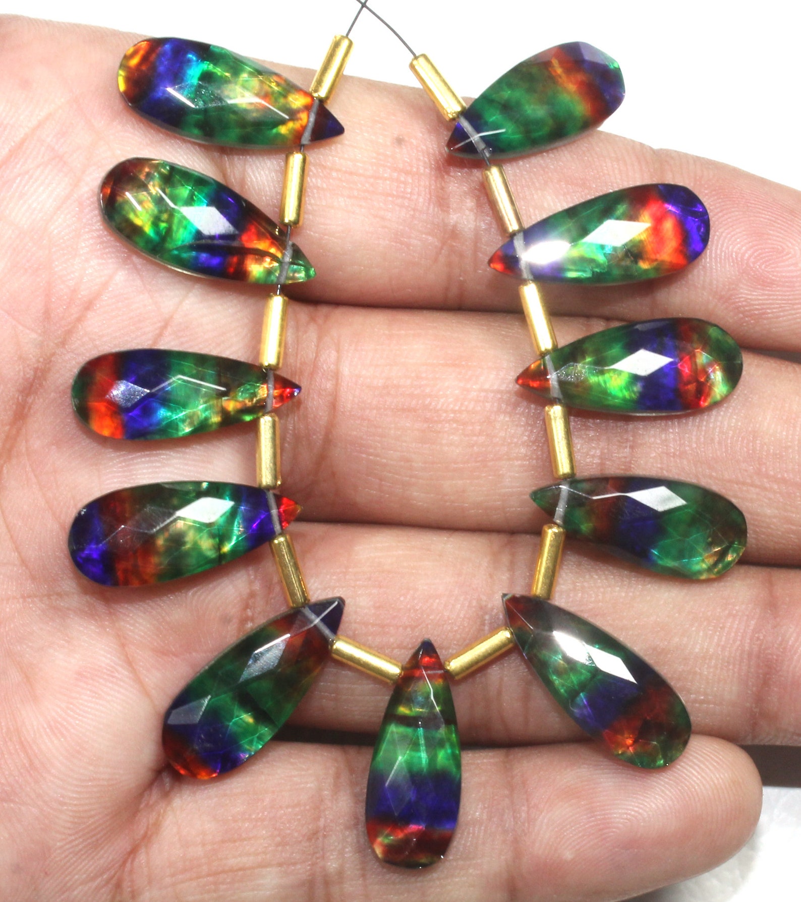 10 pieces ammolite stone drilled gemstone ammolite hydro | Etsy