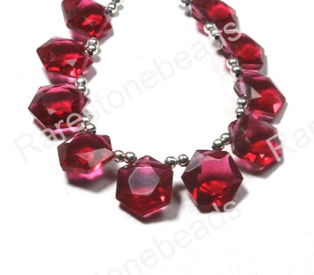 10 Pieces Ruby Lite Quartz Beads, Drilled Gemstone, Ruby Color Glass ...