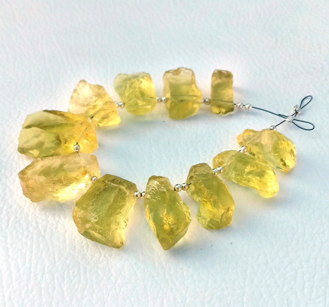 10 pieces natural Lemon quartz gemstone raw drilled rough | Etsy