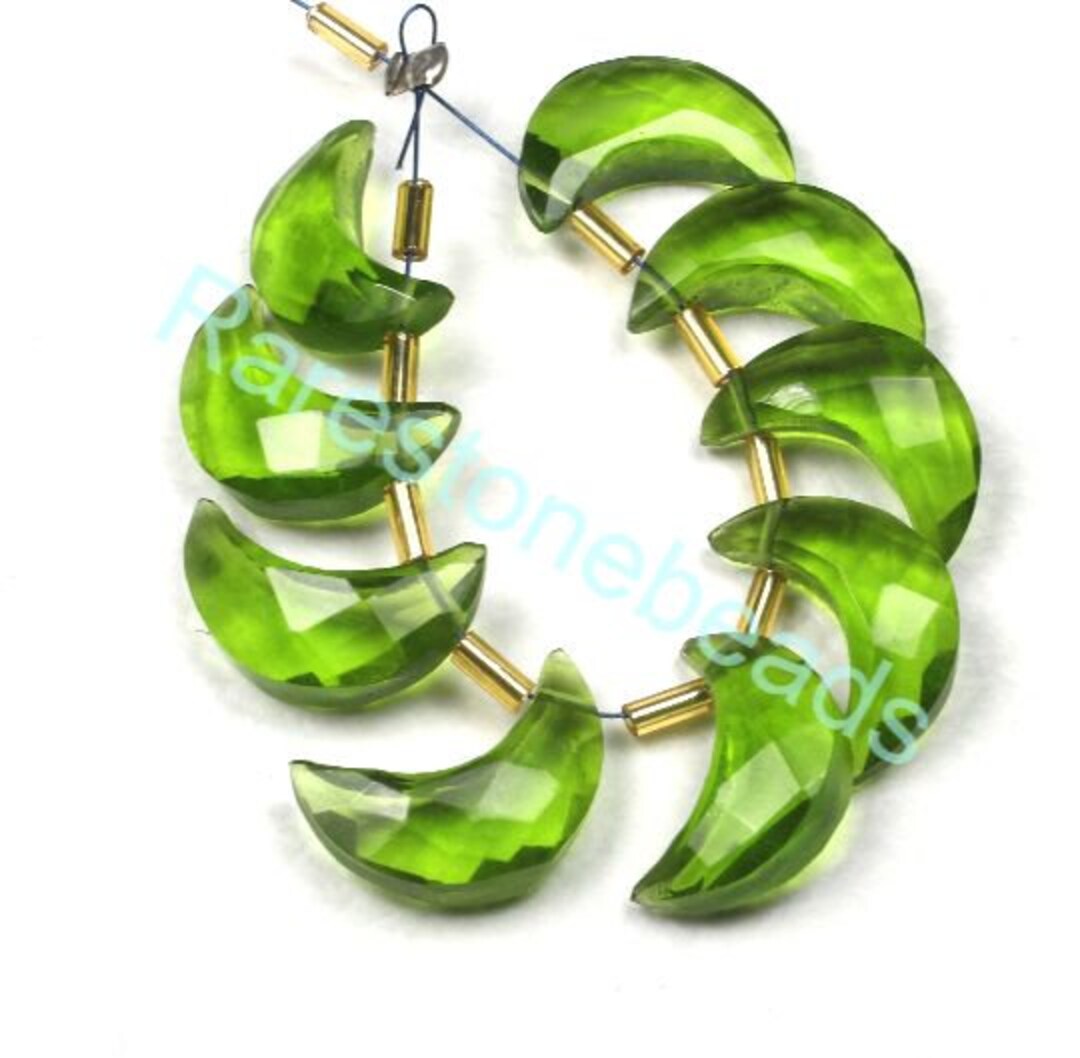 10 Pieces Peridot Quartz Gemstone, Crescent Moon, Drilled Moon Shape ...