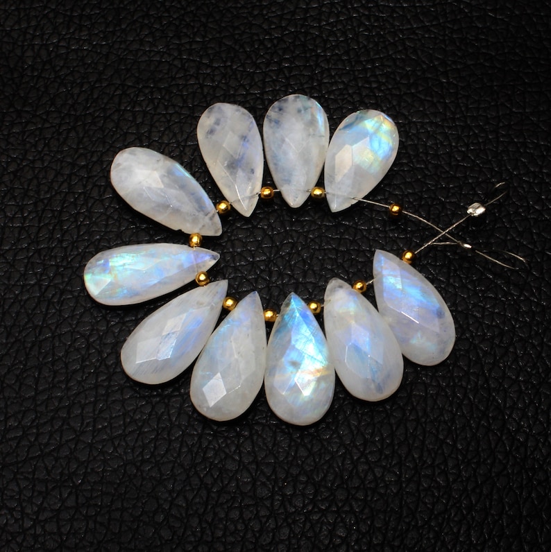 10 pieces Natural Rainbow moon stone gemstone top drilled | Etsy