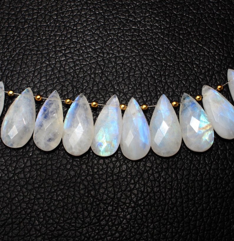 10 pieces Natural Rainbow moon stone gemstone top drilled | Etsy