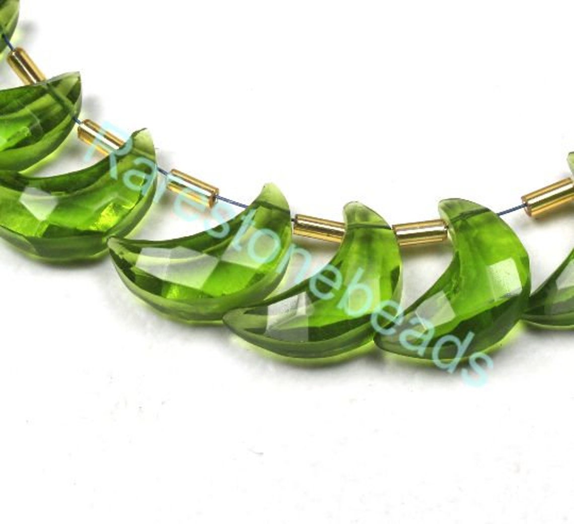 10 Pieces Peridot Quartz Gemstone, Crescent Moon, Drilled Moon Shape ...