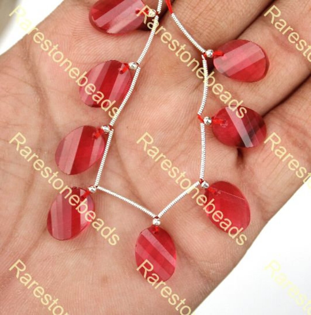 10 Pieces Ruby Lite Quartz Oval Shape, Drilled Ruby Lite, Twisted Shape ...