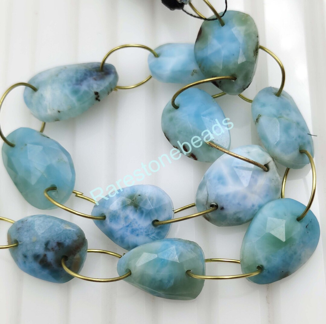 Natural Larimar Gemstone, 10 Pieces, Faceted Larimar, Drilled Gemstone ...