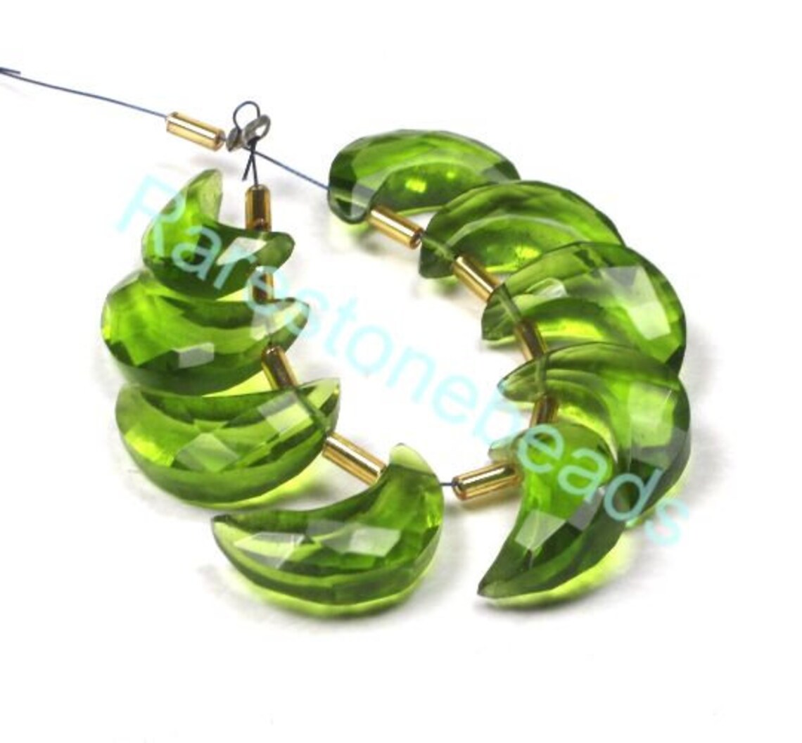 10 Pieces Peridot Quartz Gemstone, Crescent Moon, Drilled Moon Shape ...