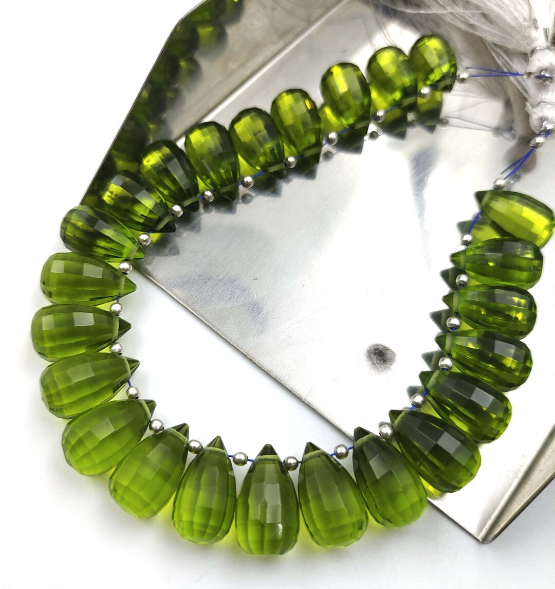 Peridot Teardrop, 10 Pieces, Loose Gemstone, Peridot Glass, Drilled ...