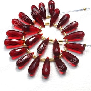 10 Pieces Garnet Quartz Gemstone, Long Shape Teardrop, Faceted Gemstone ...