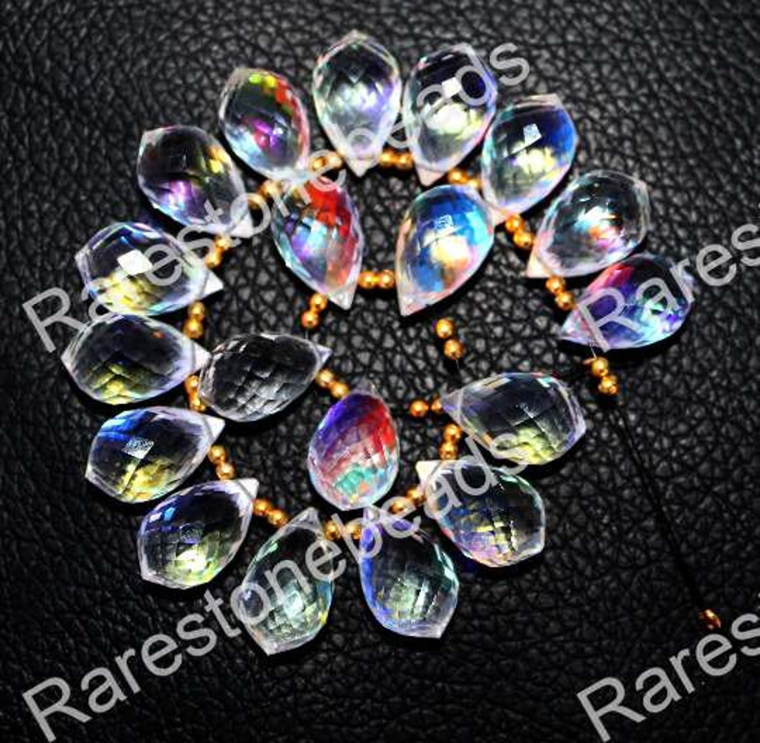 10 Pieces Mystic Quartz Gemstone, Micro Faceted Beads, Top Drilled ...