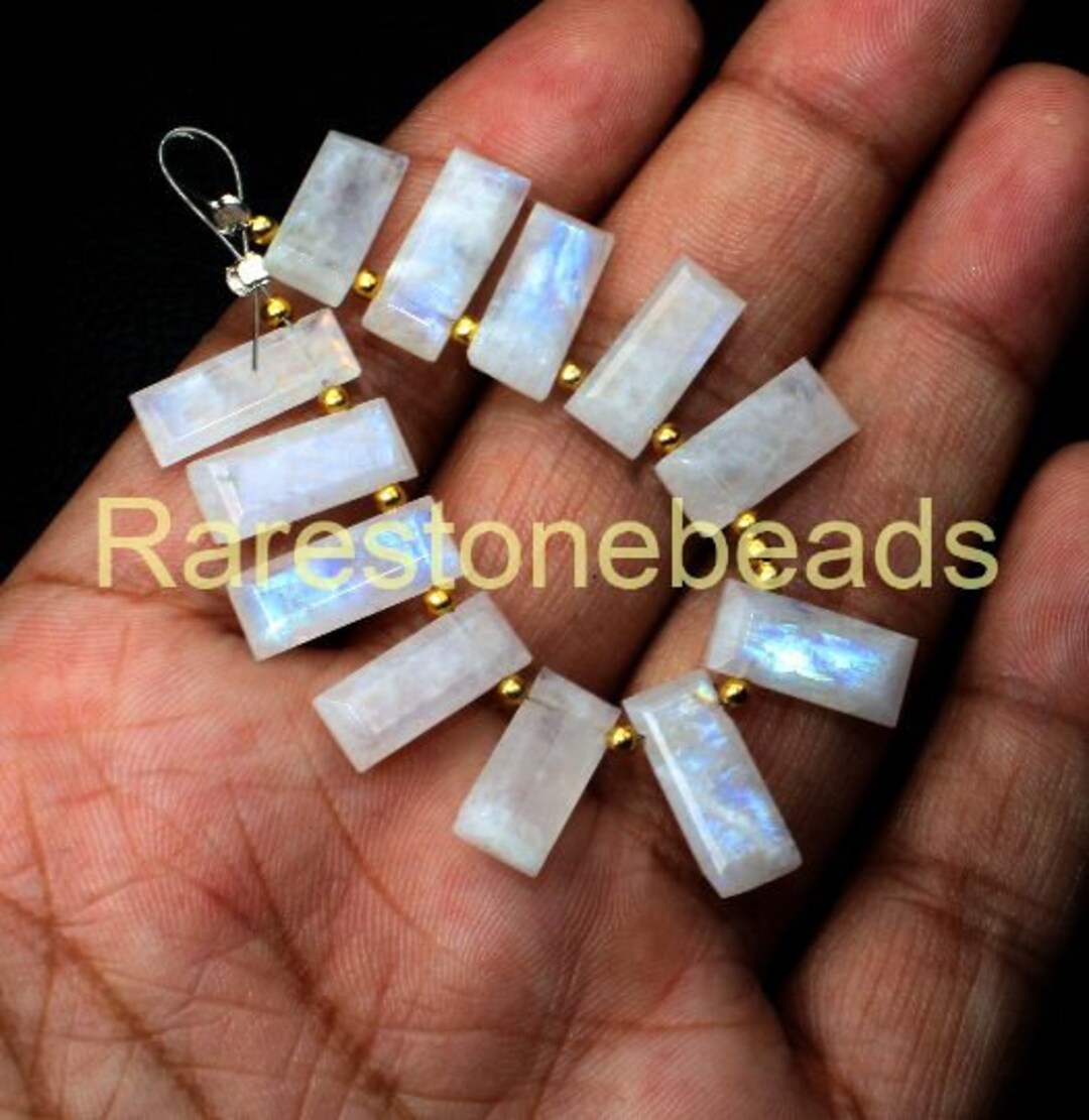 10 Pieces Natural Rainbow Moon Stone, Top Drilled Gemstone, Both Side ...