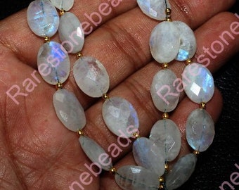 10 Pieces Natural Rainbow Moon Stone Oval Shape Faceted | Etsy