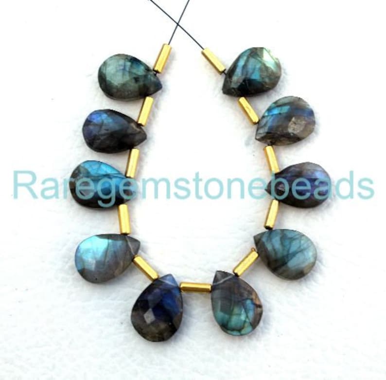 10 Pieces Natural Multi Labradorite Stone Pear, Drilled Gemstone ...