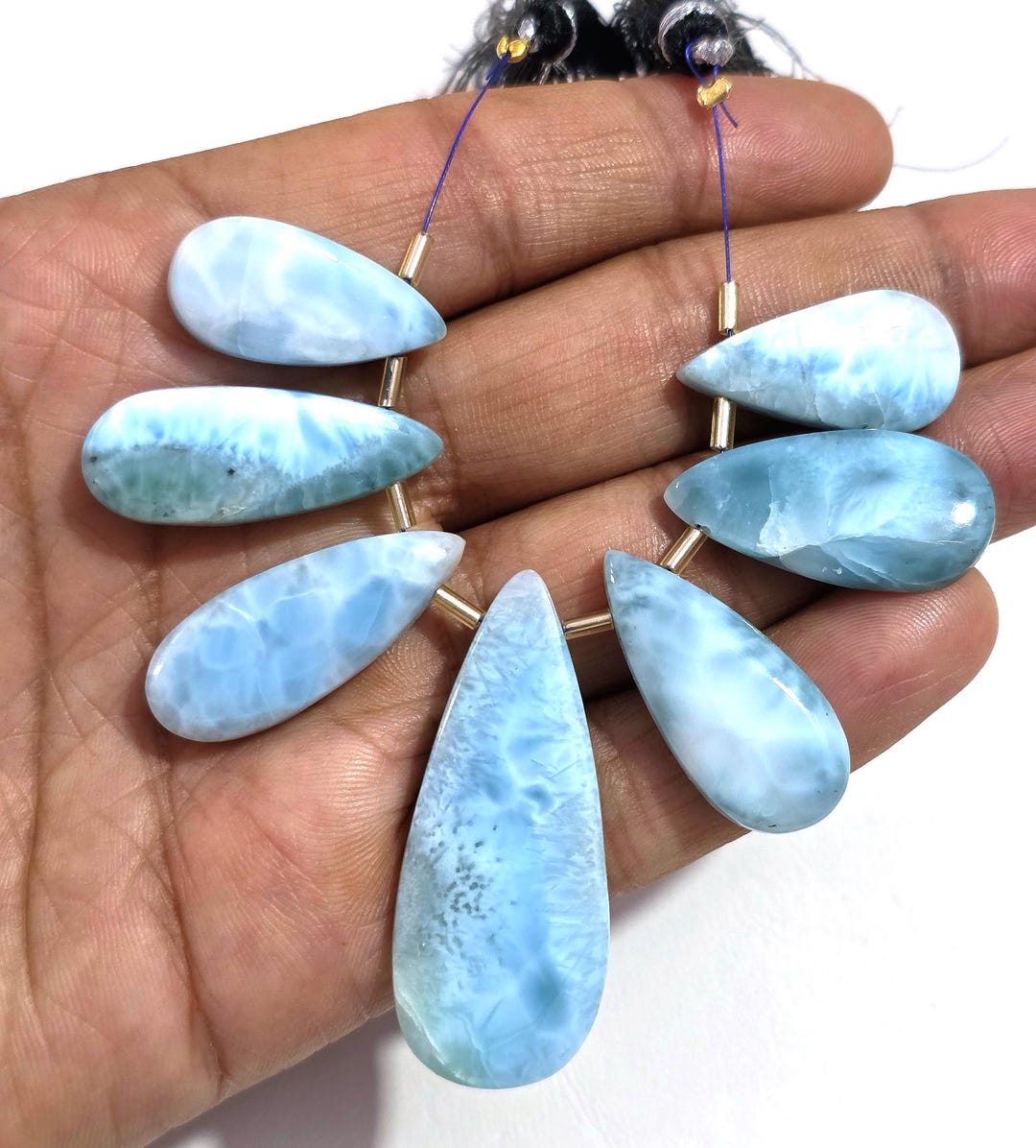 Larimar Gemstone, 7 Pieces, Natural Larimar Stone, Drilled Gemstone ...
