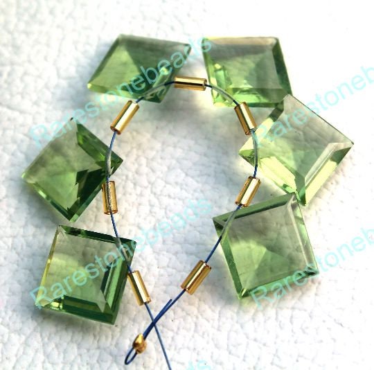 10 Pieces Green Amethyst Quartz Glass, Square Shape Quartz, Top Drilled ...