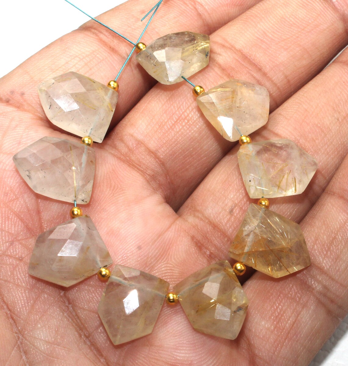 10 pieces Natural Golden Rutile faceted gemstone top drill | Etsy