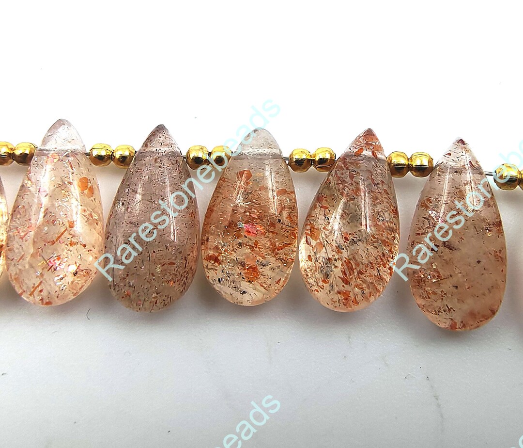 Natural Sun Stone, 10 Pieces, Top Drilled Gemstone, Smooth Polish ...