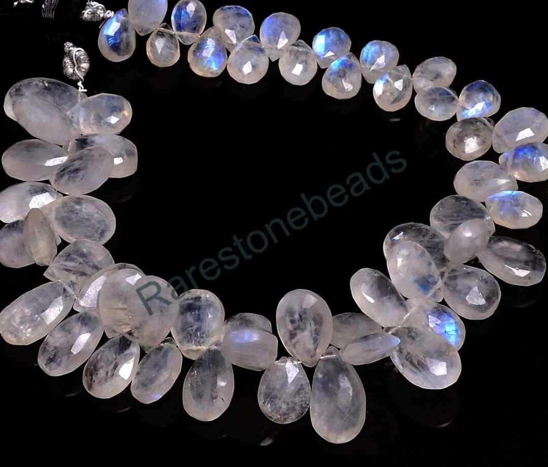 Moon Stone Pear, 15 Pieces, Natural Moon Stone, Drilled Gemstone, Blue ...