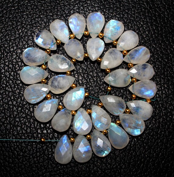 10 Pieces Natural Rainbow moon stone pear shape gemstone | Etsy