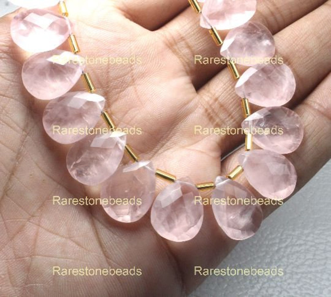 10 Pieces Natural Rose Quartz Gemstone, Drilled Gemstone, Natural ...