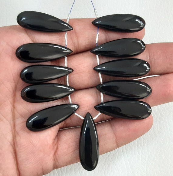 10 Pieces Natural Black Onyx Pear Gemstone Drilled Gemstone - Etsy