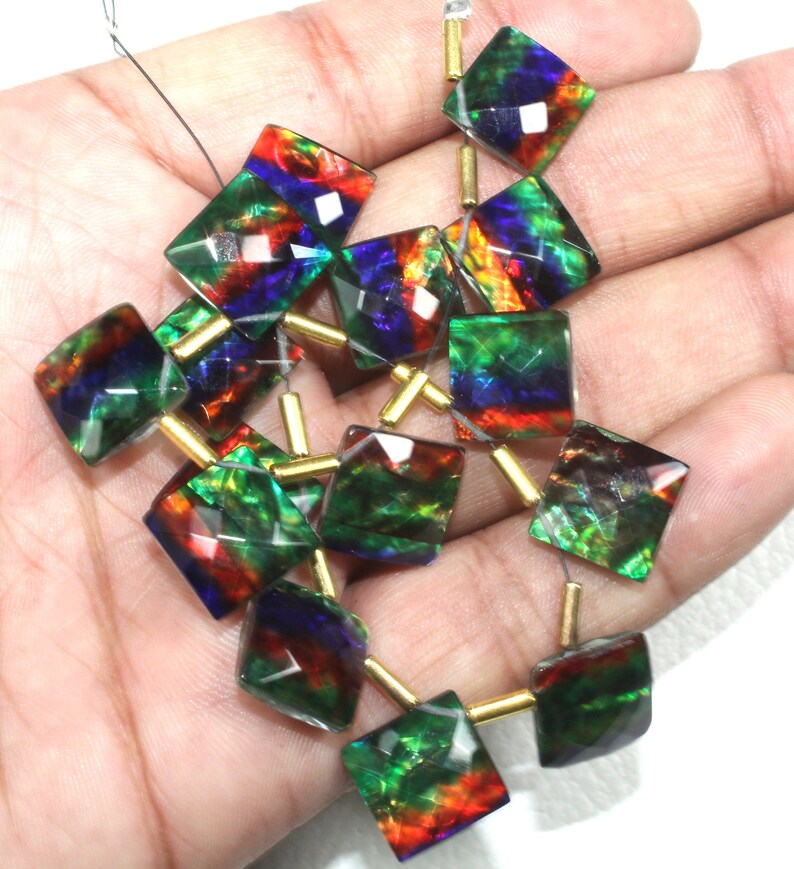 10 pieces ammolite gemstone drilled gemstone ammolite beads | Etsy