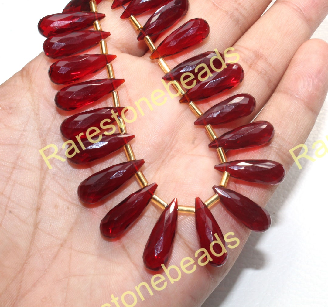 Garnet Quartz, 8 Pieces, Long Teardrop Shape Stone, Top Drilled ...