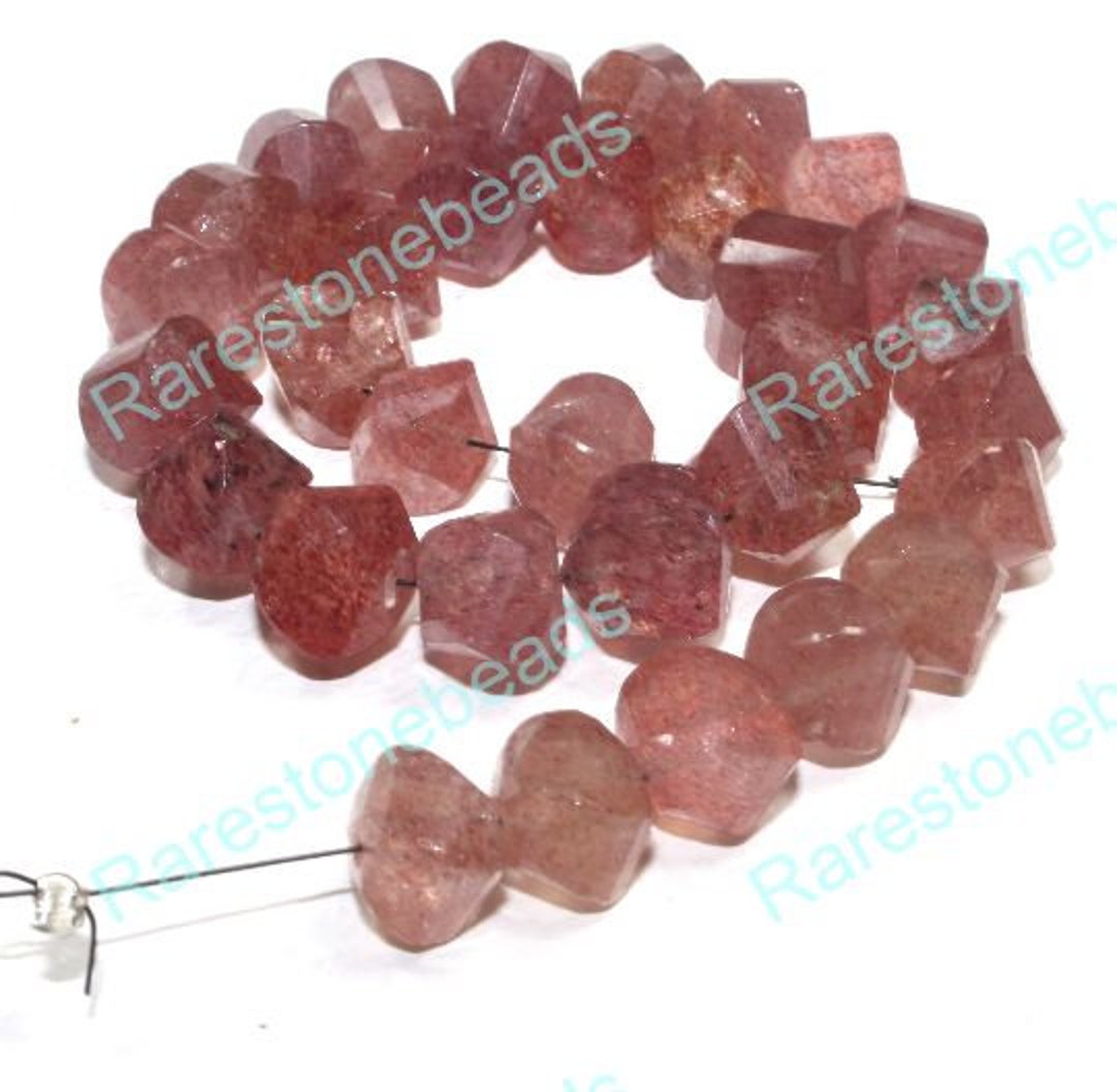 Natural Pink Strawberry Quartz, 10 Pieces, Gemstone, Drilled Gemstone ...
