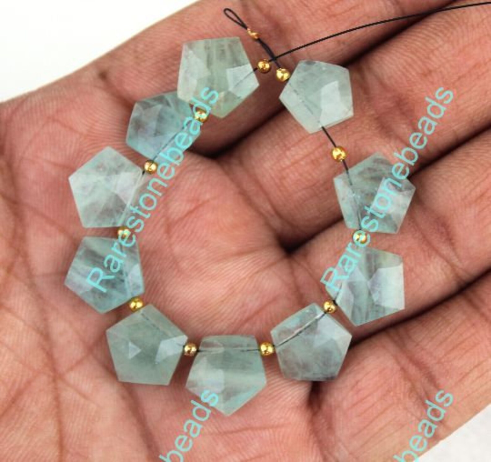 10 Pieces Natural Aquamarine Gemstone, Pentagon Shape Gemstone, Drilled ...