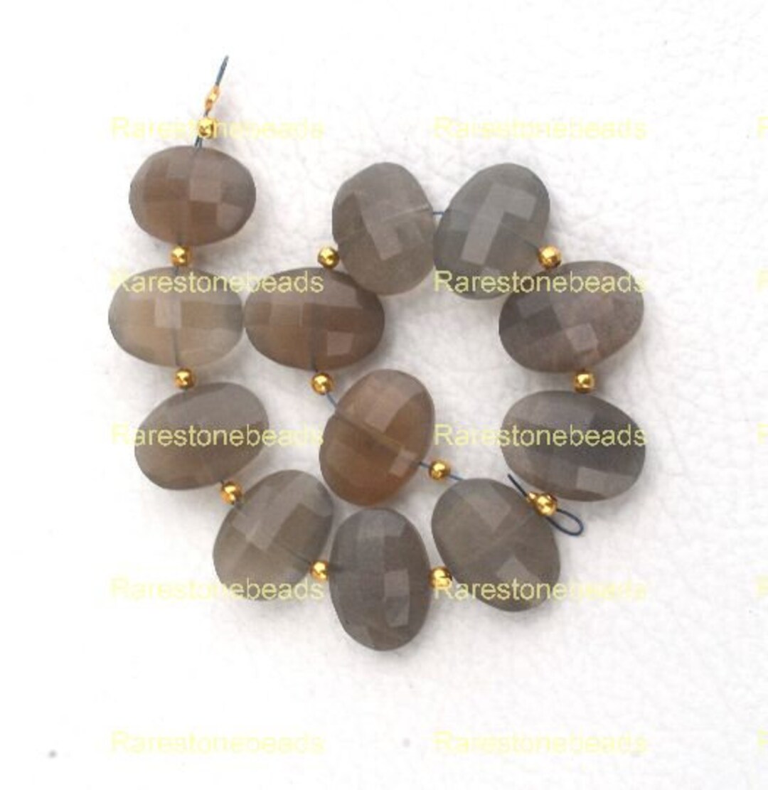 10 Pieces Natural Grey Moon Stone, Drilled Gemstone, Oval Shape ...