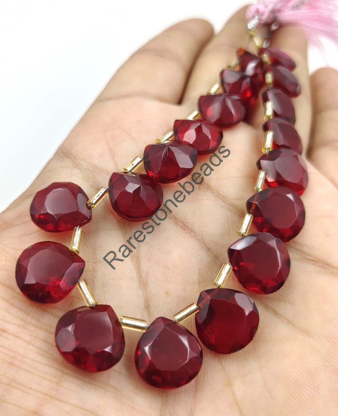 Garnet Beads, 10 Pieces, Garnet Heart Shape, Drilled Stone, Faceted ...
