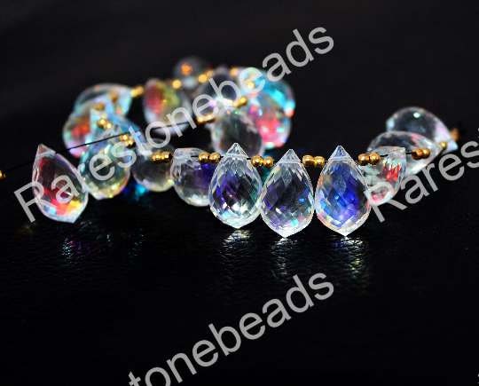 10 Pieces Mystic Quartz Gemstone, Micro Faceted Beads, Top Drilled ...